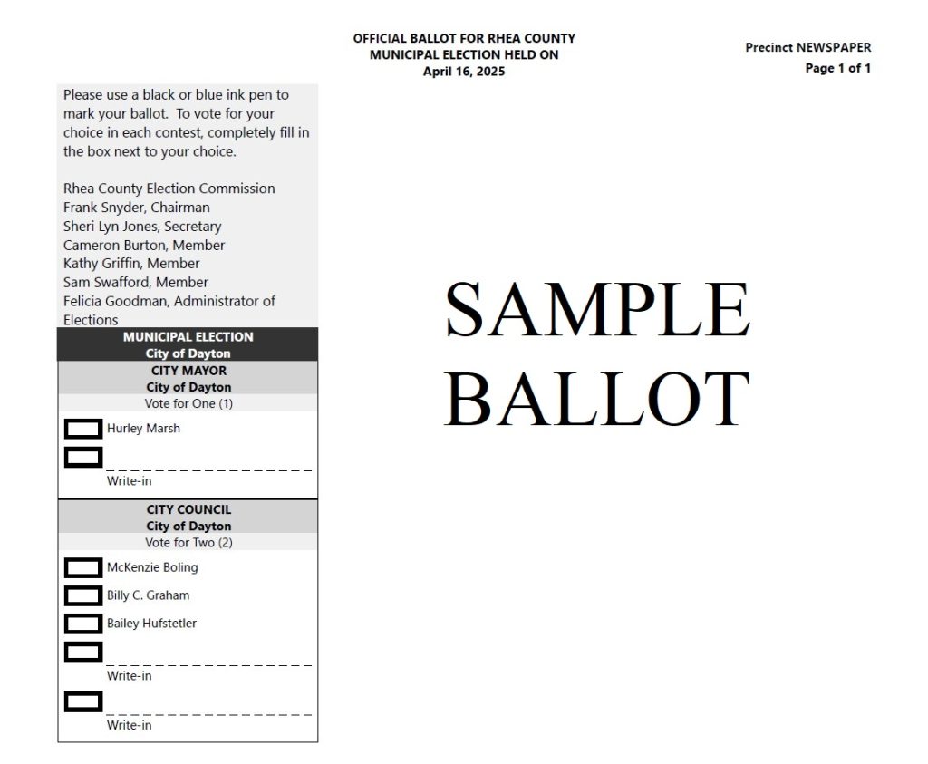 April 16, 2025 Dayton Municipal - Sample Ballot - Rhea County Election ...